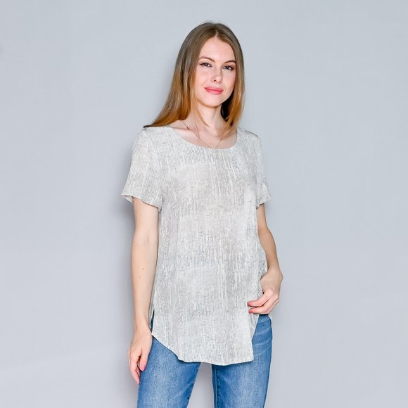 Eileen Fisher | Tops | Eileen Fisher Metaphor Printed Silk Almond ...